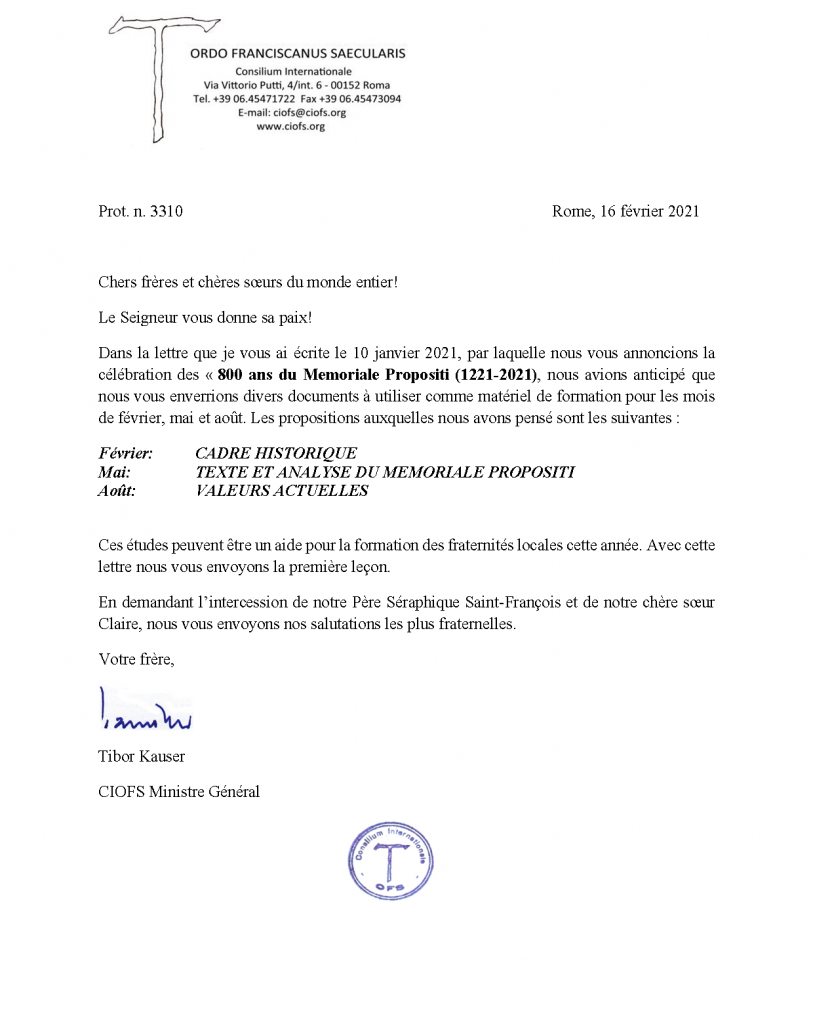 Lettre circulaire: Réflexions sur la mise à disposition de Memoriale ...