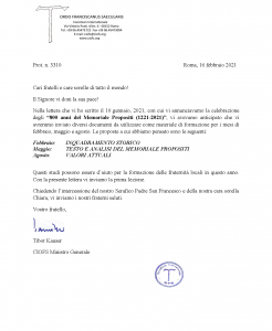 Lettera circolare: si rendono disponibili le riflessioni sul Memoriale ...